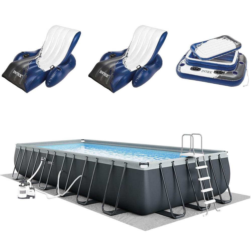 Intex Rectangular Swimming Pool Set with 2 Inflatable Loungers and ...