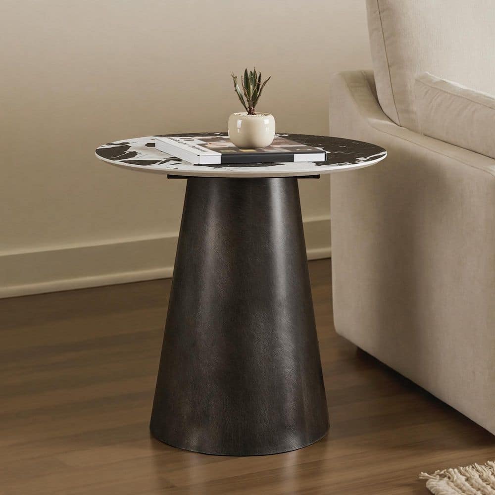 Spruce & Spring Jacob 19.69 in. Modern Wood Round Side Table with ...