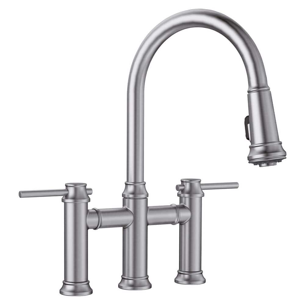Blanco Empressa 2 Handle Gooseneck Bridge Kitchen Faucet with Pull-Down ...