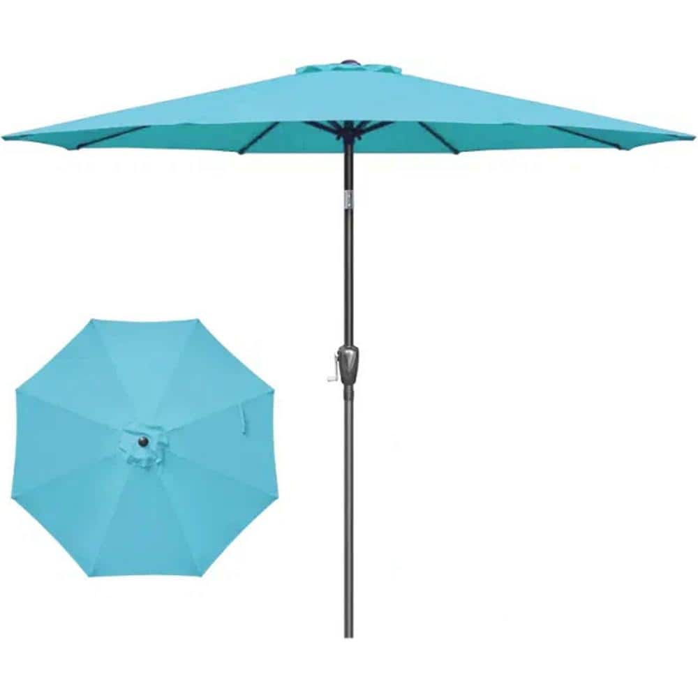 Tenleaf 9 ft. Aluminum Market Push Button Patio Umbrella in Light Blue ...