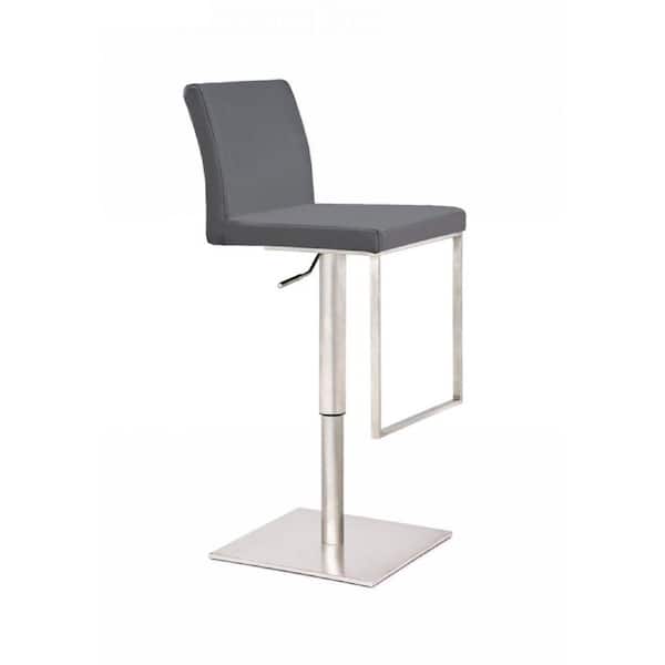 Benjara 32 in. Gray High Back Metal Frame Bar Stool with Faux Leather ...