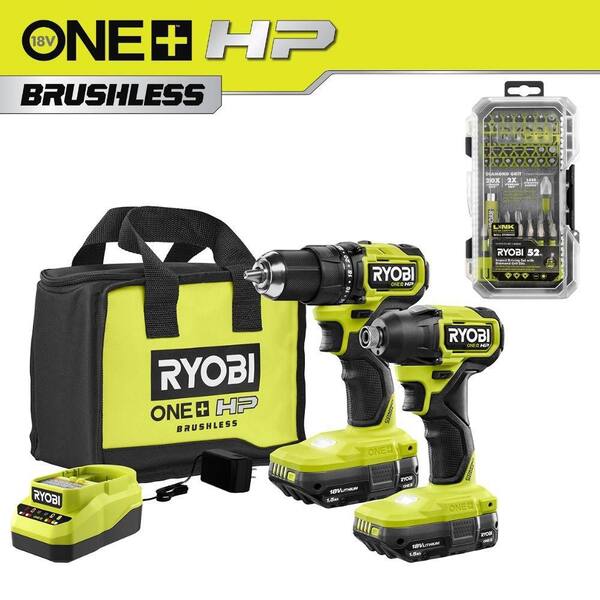 RYOBI ONE+ HP 18V Brushless Cordless Compact 2-Tool Combo Kit w/(2 ...