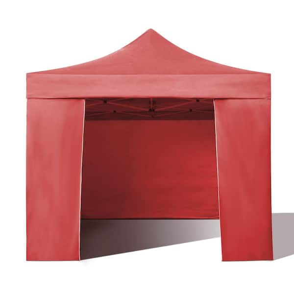 Zeus & Ruta 10 ft. x 10 ft. Red Outdoor Pop Up Canopy Tent for Backyard ...
