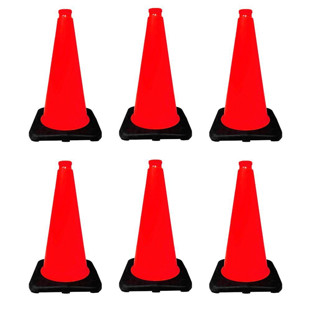 PLASTICADE 18 in. Orange Traffic Cone with Black Base 3 lbs. (6-Pack ...