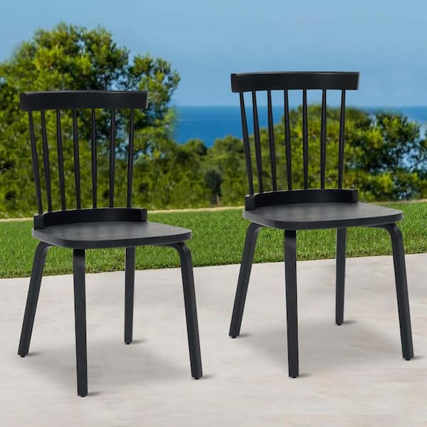 Mid-Century Modern Black Wood Outdoor Dining Chair Set of 2 3113sypoM3 ...