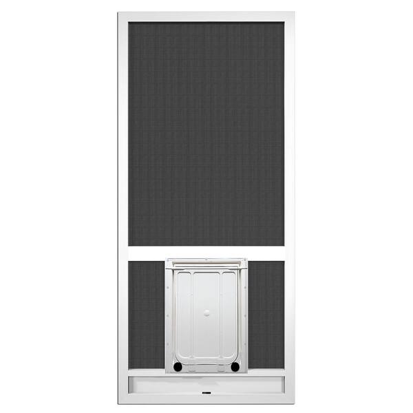 PCA 80 In X 36 In White Aluminum Hinged Screen Door With Pet Door PCA 80 In X 36 In White Aluminum Hinged Screen Door With Pet Door