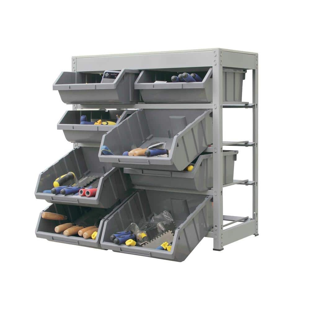 KING'S RACK Gray 4-Tier Boltless Bin Storage Shelving System Garage ...