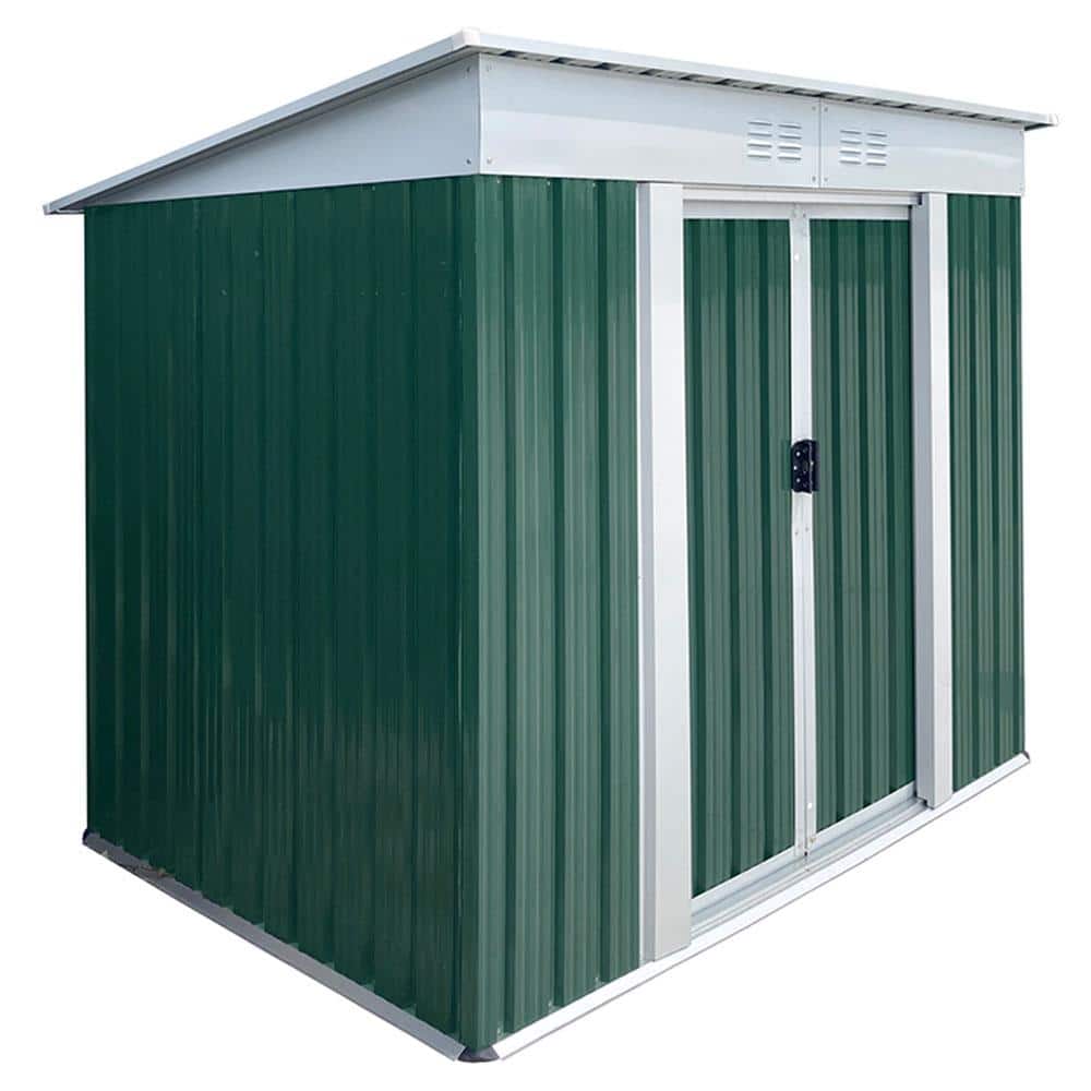 Misopily 6 ft. x 4 ft. Green Outdoor Metal Shed Tool Bike Storage with ...