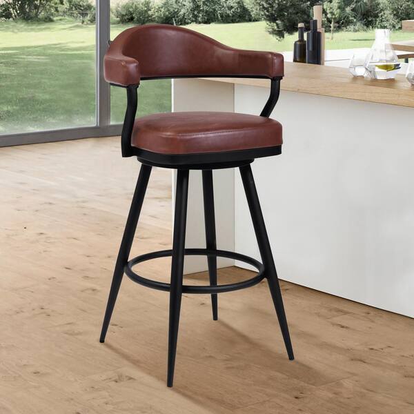 Armen Living Justin 42 in. Black Coffee Powder Coated Finish Vintage Metal Bar Stool with Faux Leather Seat LCJTBABLVC30