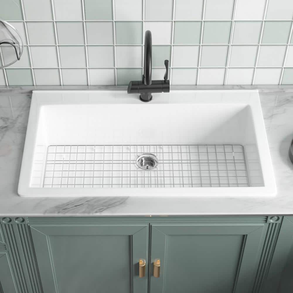 Vomlor Fireclay Drop in Kitchen Sink Extra Large 36 in. White Kitchen ...
