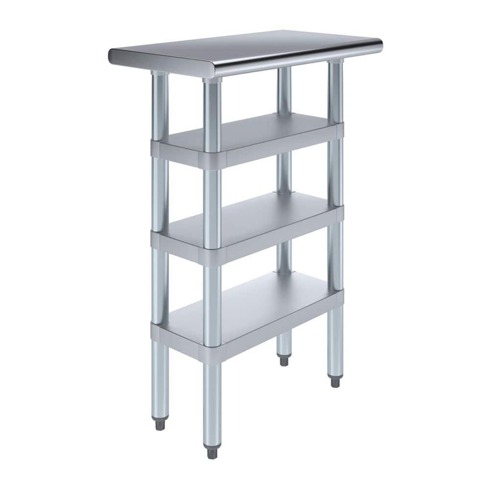 AMGOOD Stainless Steel 14 in. W x 24 in. D Table with 3 Undershelves Metal Utility Kitchen Prep ...