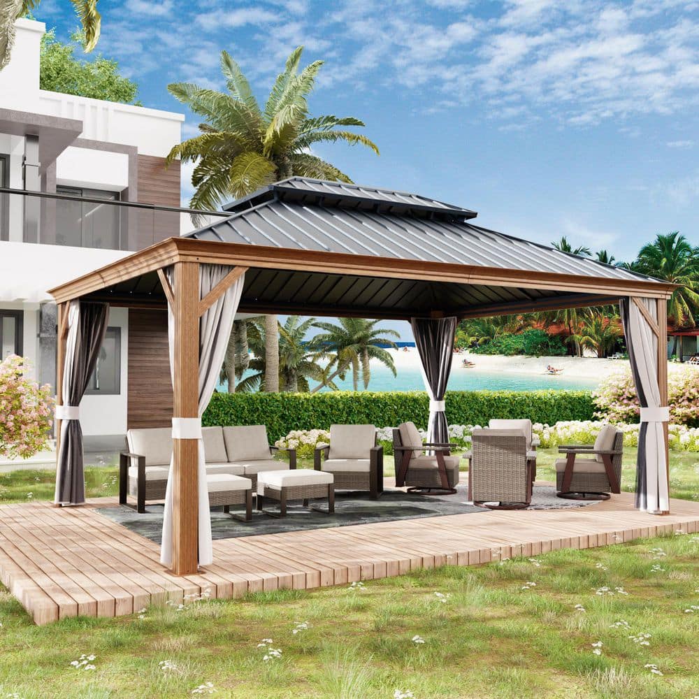 Gardenbee 12 ft. x 16 ft. Heat Transfer Gazebo with Double Galvanized ...