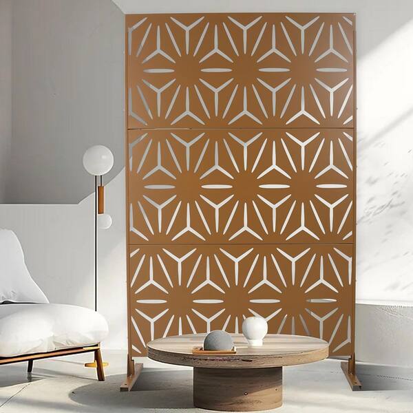 Coporesell 76 in. x 48 in. Freestanding Decorative Privacy Screen Brown ...