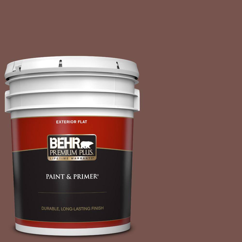BEHR PREMIUM PLUS 5 gal. #PPU2-20 Oxblood Flat Exterior Paint & Primer ...