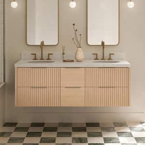 ARIEL Lucia 72 in. Double Sink Floating Bathroom Vanity in Oak with ...