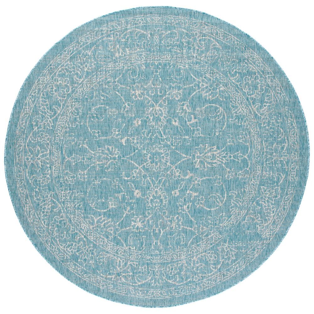 SAFAVIEH Courtyard Aqua/Gray 8 ft. x 8 ft. Border Floral Scroll Indoor ...