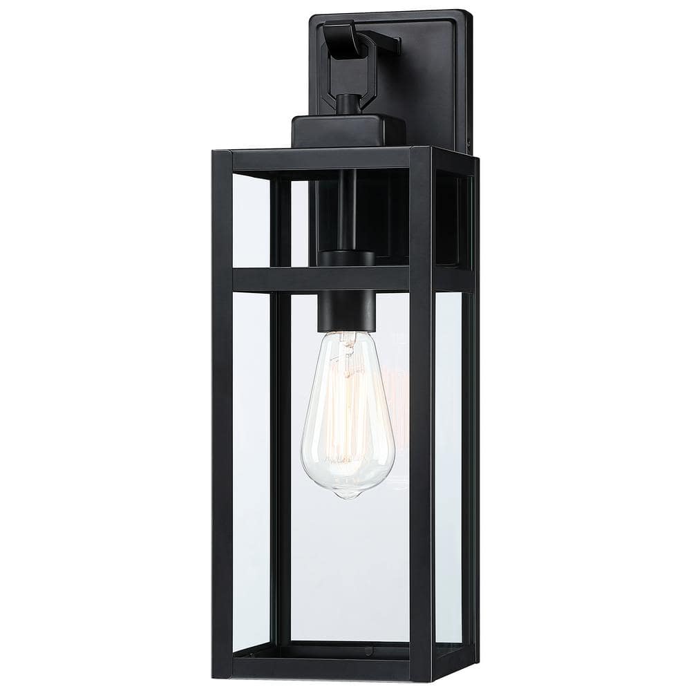 Uixe 18 in. Matte Black Outdoor Wall Lantern Sconce with Clear Glass ...