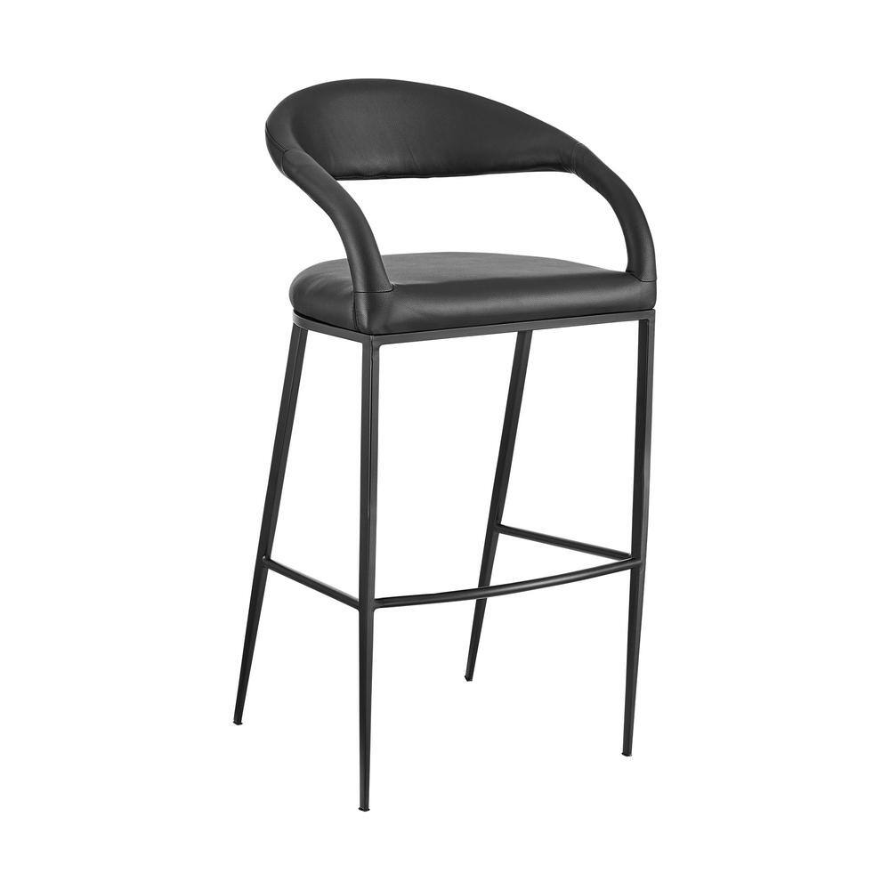 Armen Living Ramona 26 in. Black Metal Counter Stool with Faux Leather ...