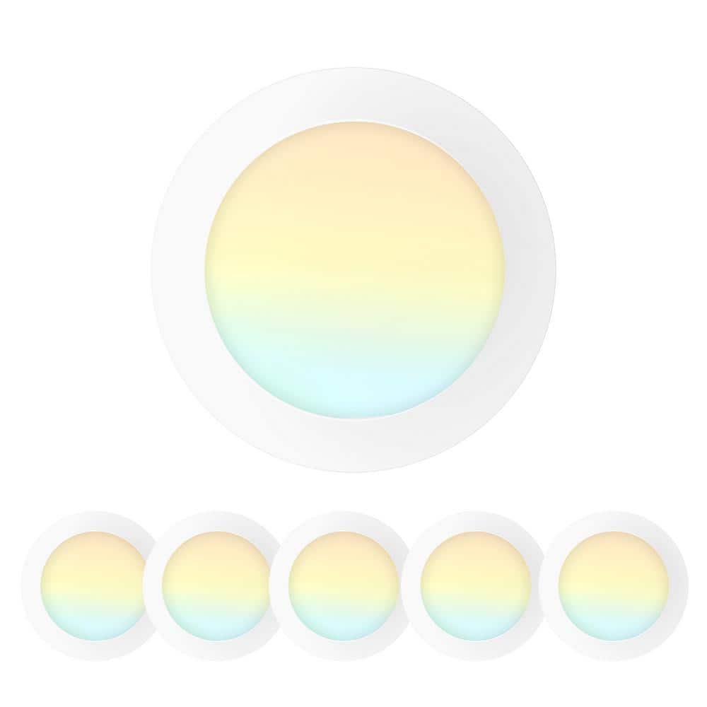 RUN BISON 6-Pack 7.48 in. 16-Watt 5CCT Color Selectable LED Flush Mount ...