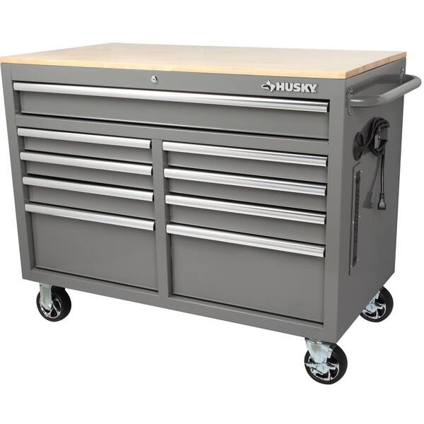 Husky 46 in. W 9-Drawer, Deep Tool Chest Mobile Workbench in Gloss Gray ...