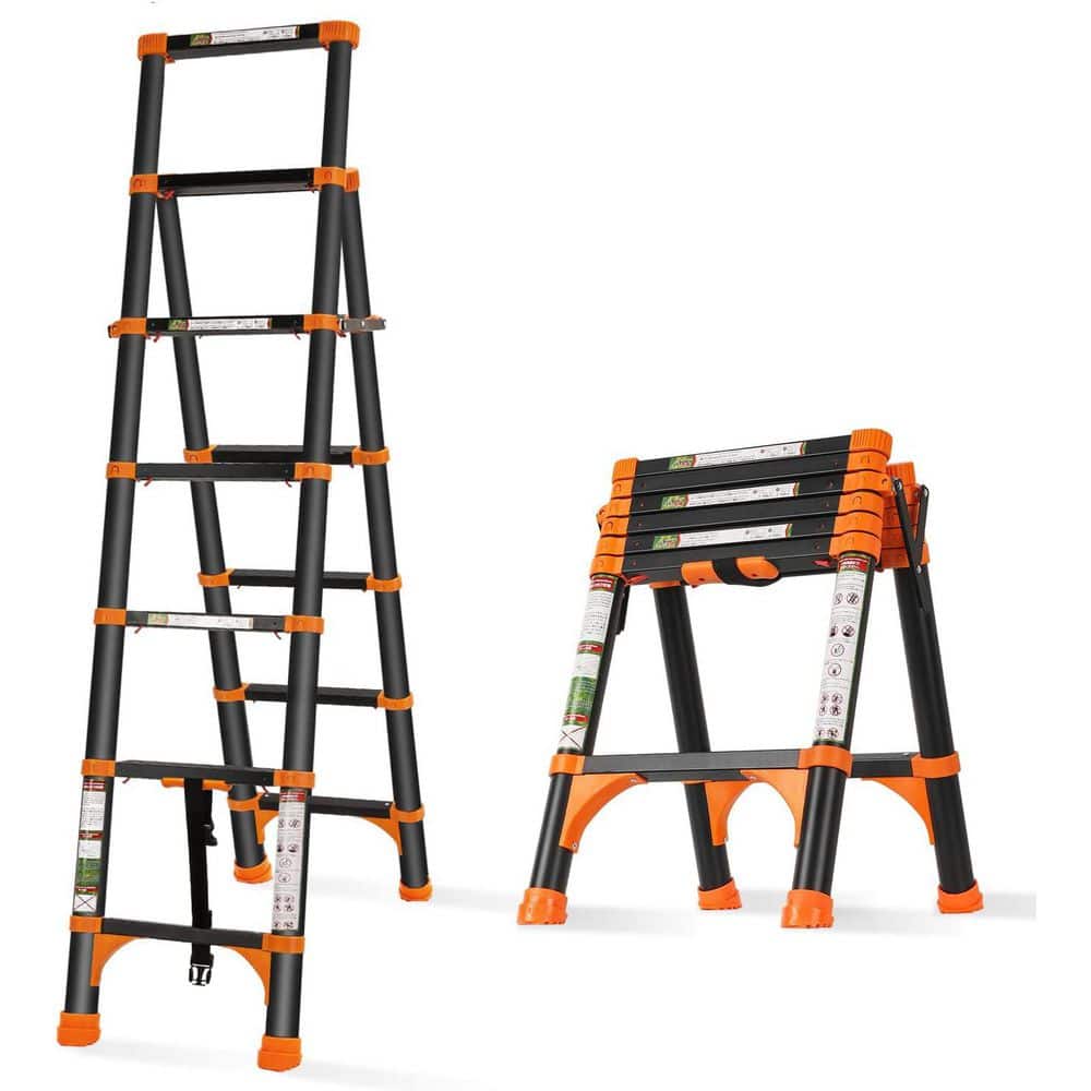 KIWDZFU 12ft Aluminum Telescopic Ladder with 1-Button Retraction ...