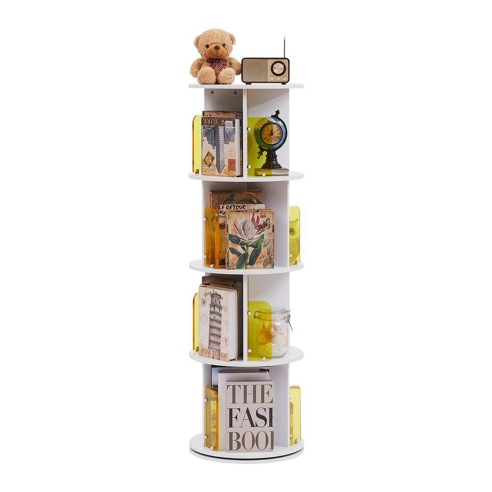 VECELO White 4 Tier Rotating Bookshelf 360 View Display Unique ...