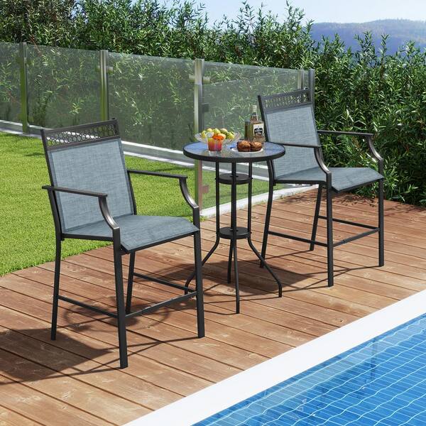 ANGELES HOME Metal Heavy Duty Outdoor Bar Stool with Footrest and Armrests Set of 2 Blue 11NP8CK630BL 2