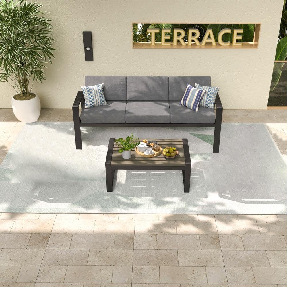GARSING 2-Piece Aluminum Outdoor Couch Set with Dark Grey Cushions Gar ...