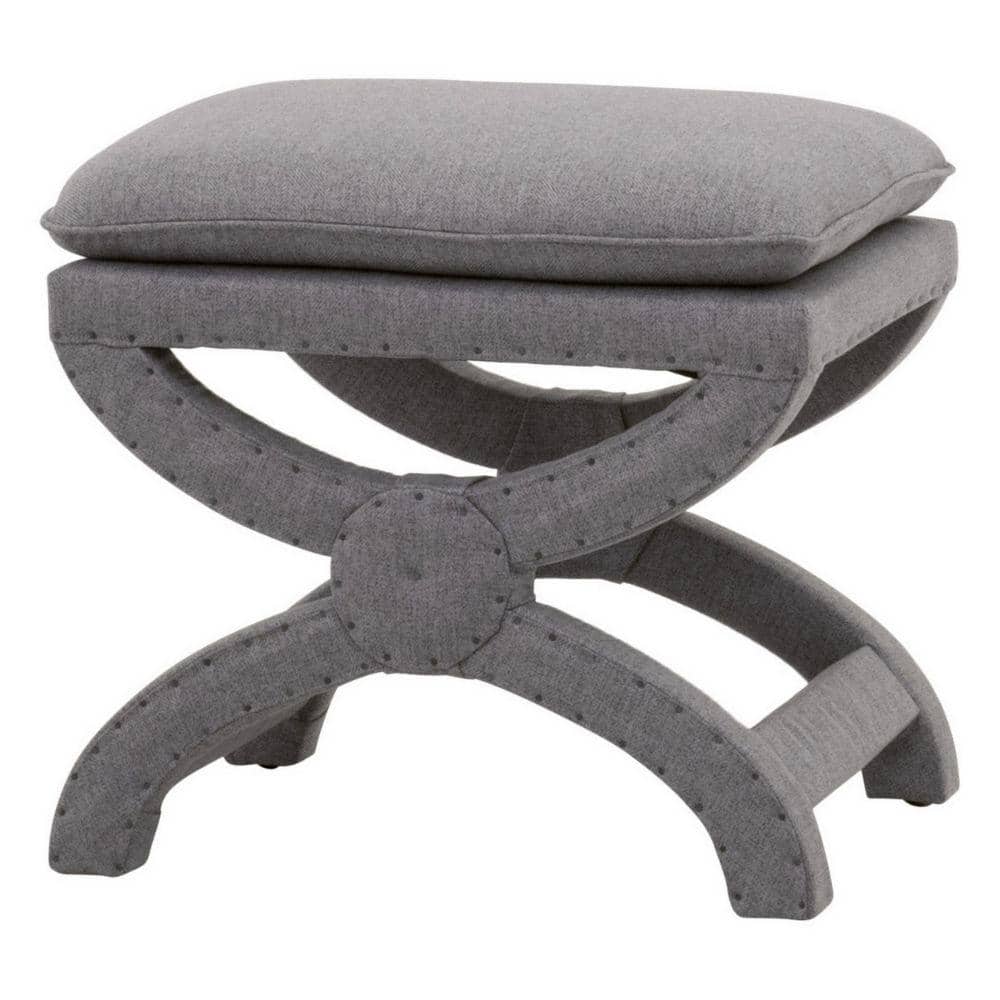Benjara Gray Plush Cushioned Curved X Frame Fabric Upholstered Ottoman ...