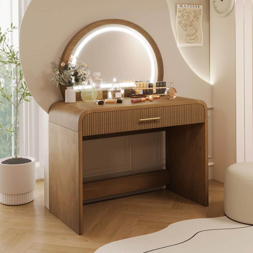 Harper & Bright Designs Modern 39 in. Espresso Makeup Vanity Table with ...