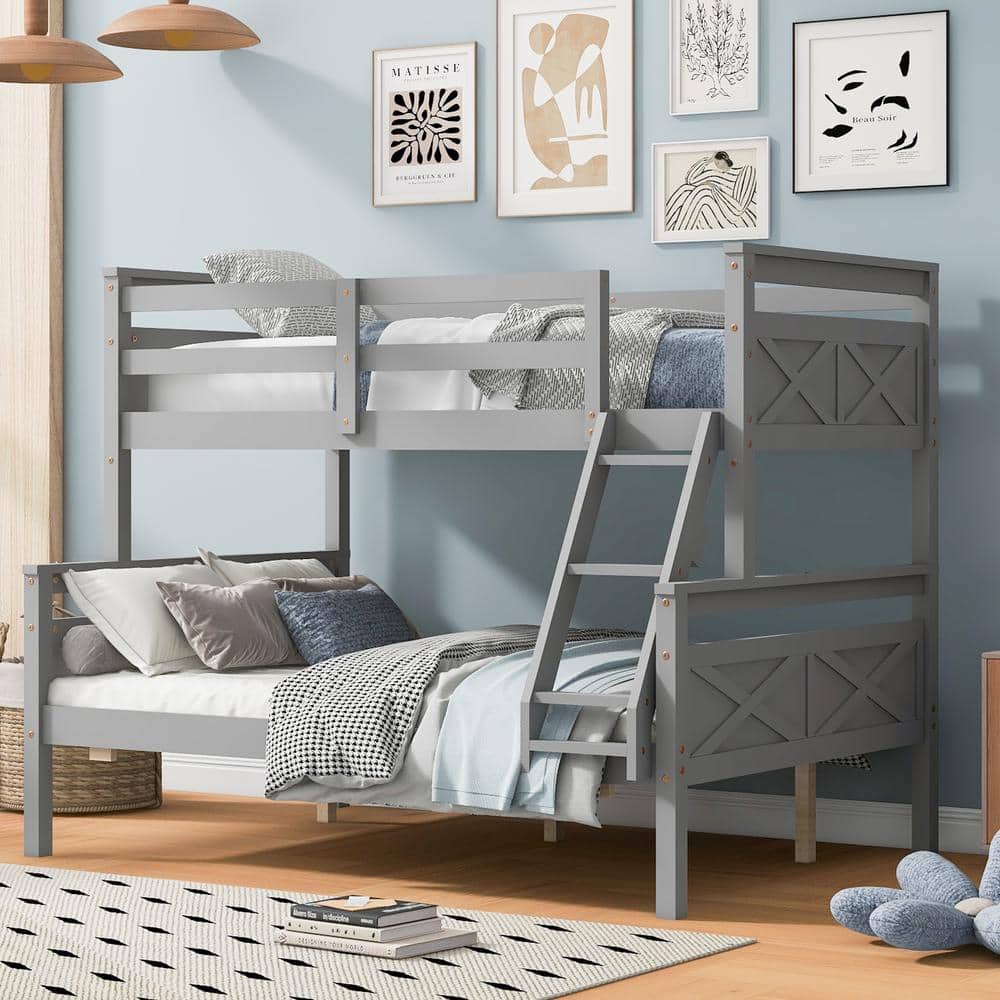 Harper & Bright Designs Detachable Style Gray Twin Over Full Wood Bunk ...