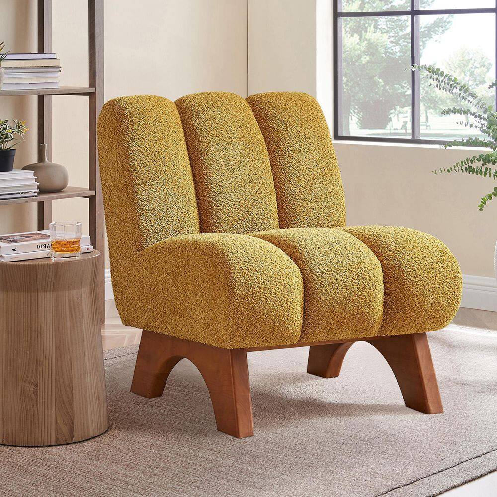 Art Leon COZY Yellow Fabric Accent Slipper Chair with Wood Legs SF040-1 ...