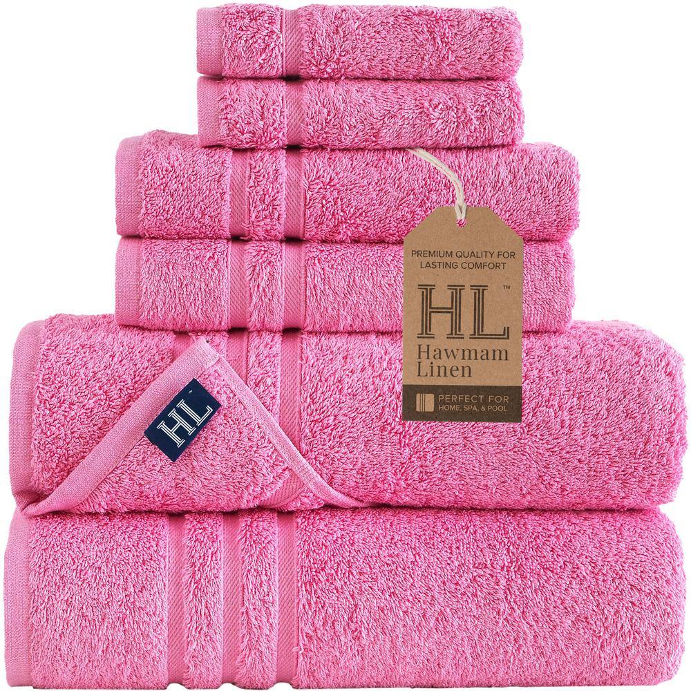 Hawmam Linen Pink 6-Piece Bath Towels Set for Bathroom Original Turkish ...
