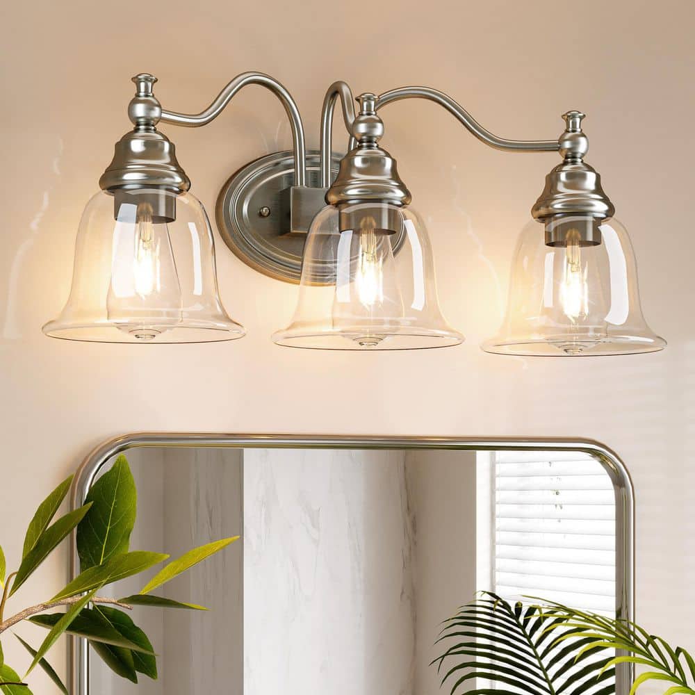 BYBLIGHT 22.9 in. 3-Light Brushed Nickel Bathroom Vanity Light with ...