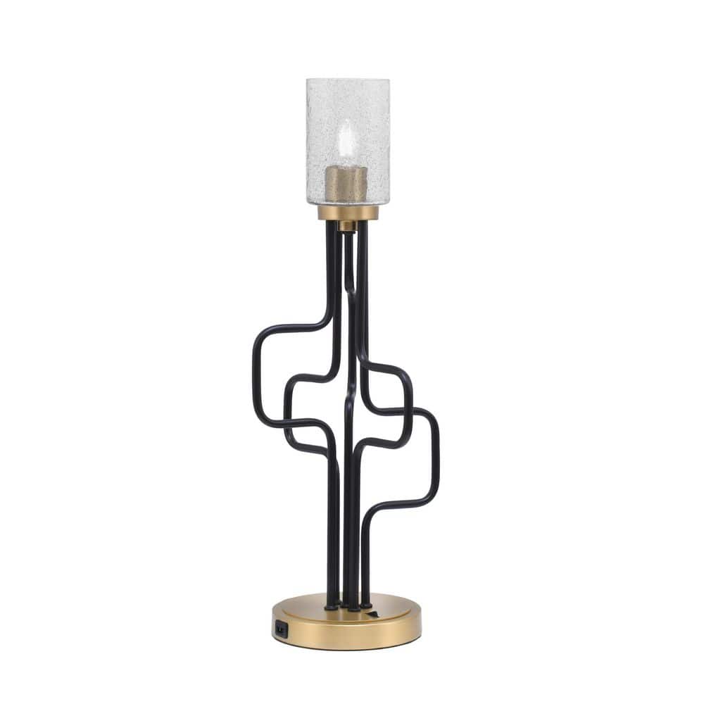 Elonia 23.75 in. Matte Black/New Aged Brass Accent Lamp, with USB Ports ...