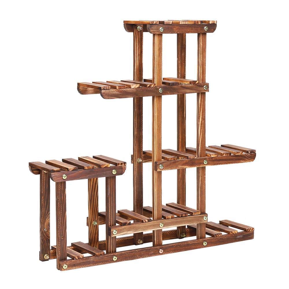AESOME 24.2 in. x 23.6 in. Indoor Pine Wood Plant Stand 10-Potted ...