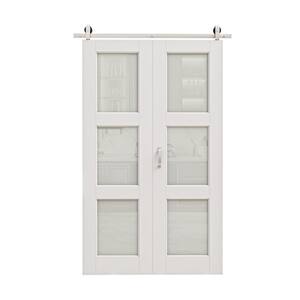 ARK DESIGN 64 in. x 84 in. 3-Lite Tempered Frosted Glass White Finished ...