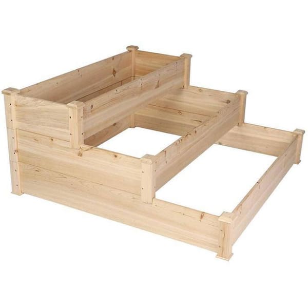 Zeus & Ruta 3 Tier Natural Solid Fir Wood Raised Garden Bed Kit Wooden ...