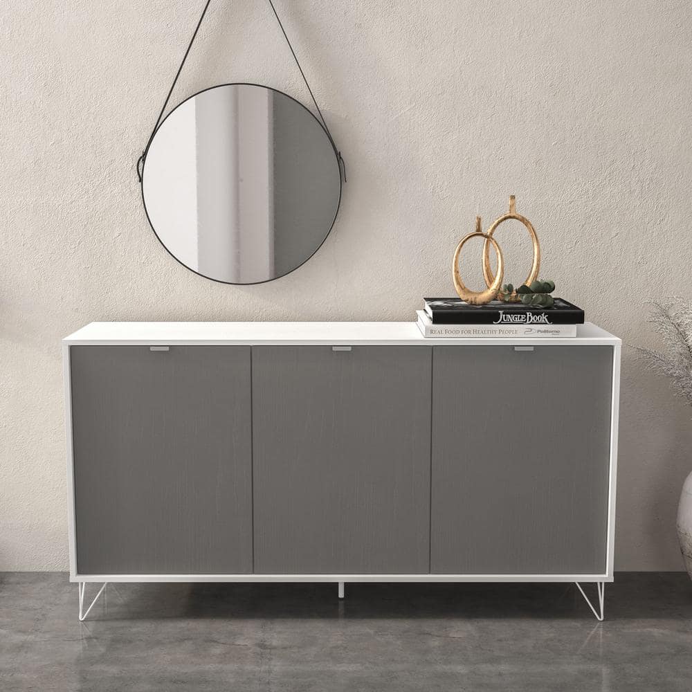 Polifurniture Montreal White and Gray Wood 59 in. Sideboard ...