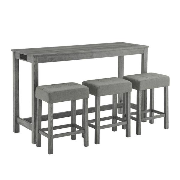 JEAREY 4-Piece 59 in. H Bar Table Set with Power Outlet and 3 ...