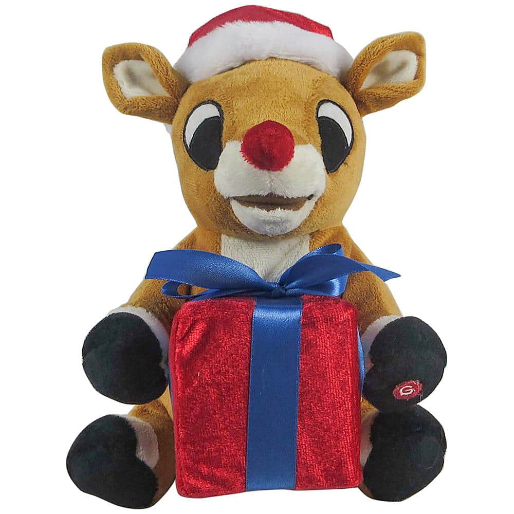 9.84 in. Animated Lightshow Plush Rudolph with Present 80509 - The Home ...