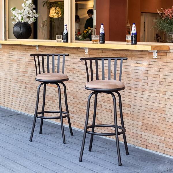 Homy Casa Pistil 29 in. Camel Slat Back Metal Frame Swivel Bar Stool ...