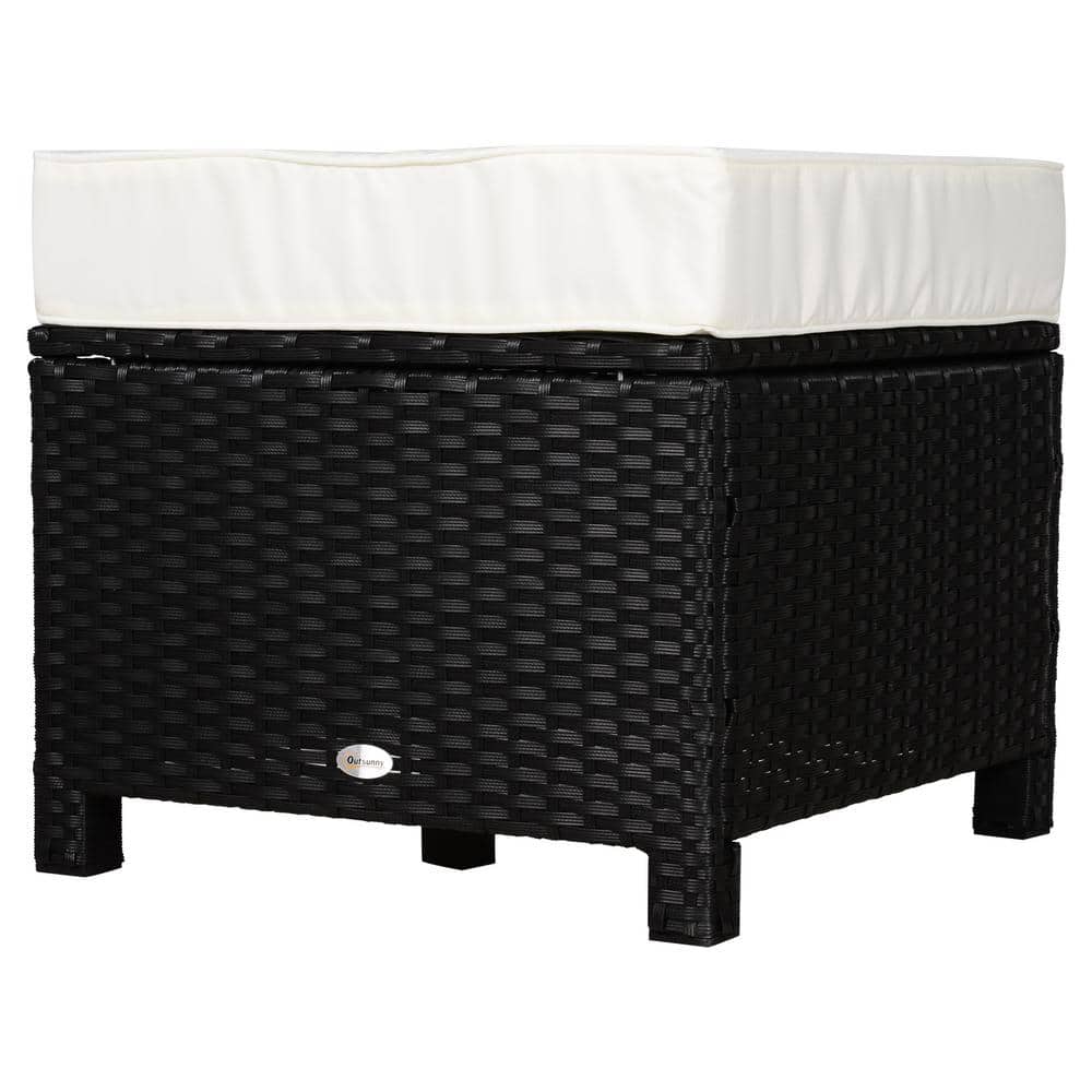 Outsunny Rectangle Metal Plastic Rattan Wicker Outdoor/Indoor Ottoman ...