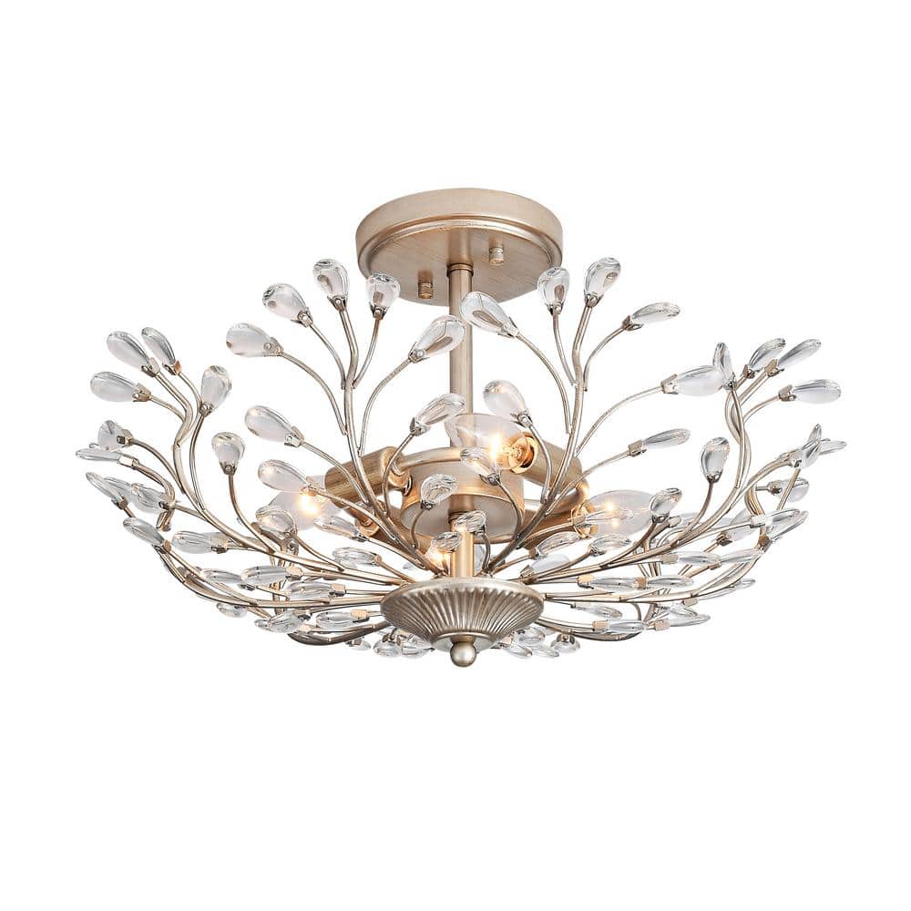 Jojospring Alina 18 in. 4-Light Brushed Silver-ish Champagne Crystal ...