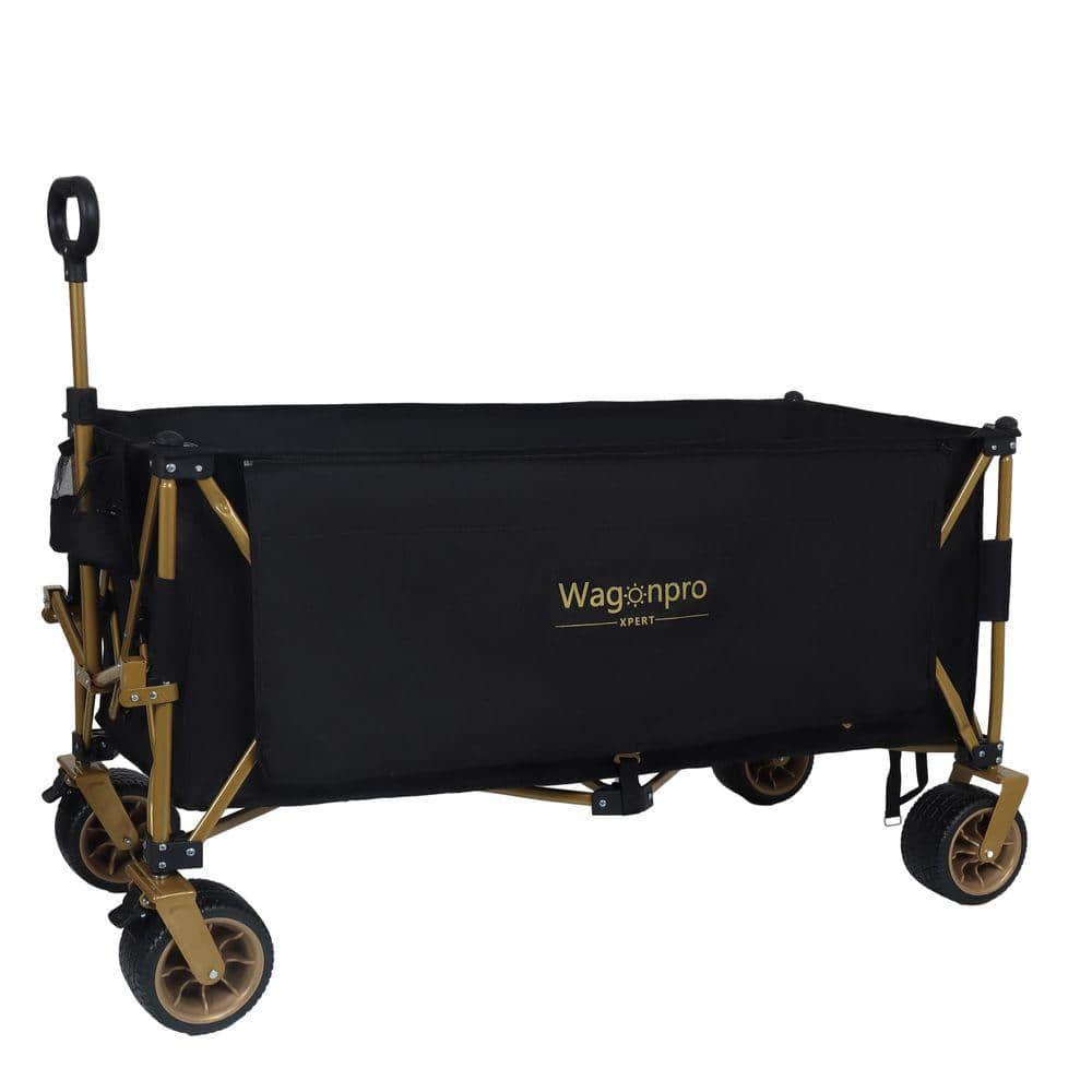 9 cu. ft. Black Yellow Steel Foldable Wagon Garden Cart with 7 in. All ...