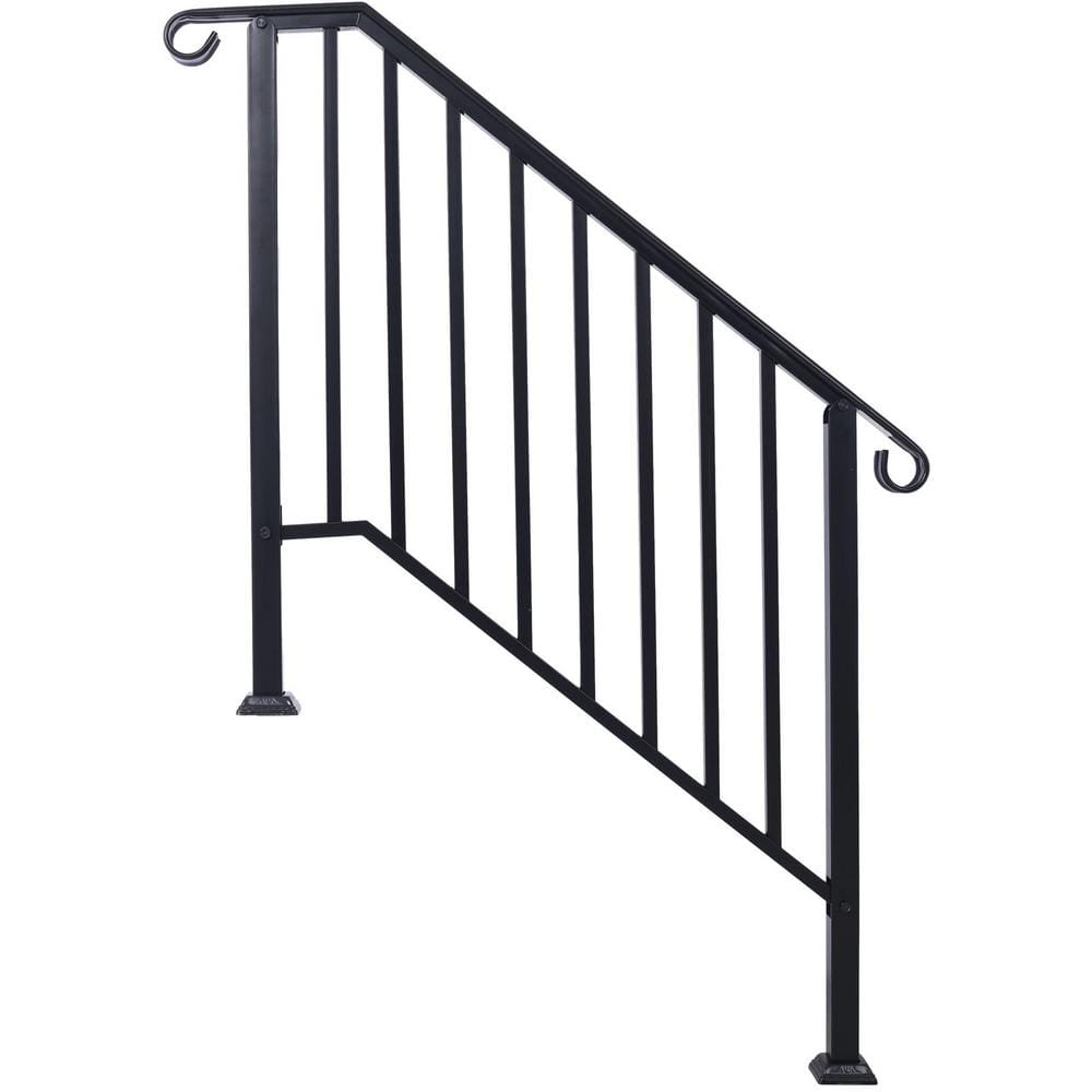 Angel Sar 66 in. H x 47 in. W Black Wrought Iron Handrails, Outdoor ...