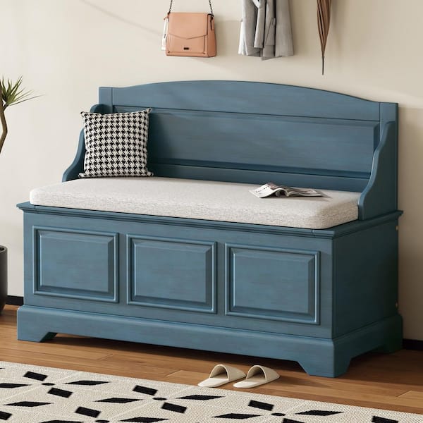 Noble House Montrae Antique Navy 41.7 in. Entryway Storage Shoe Bench ...