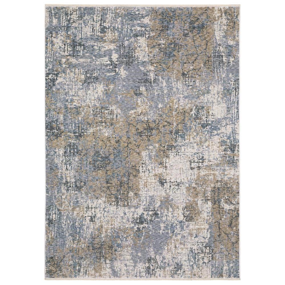 AVERLEY HOME Haven Beige/Blue 6 ft. x 9 ft. Abstract Modern Polyester ...