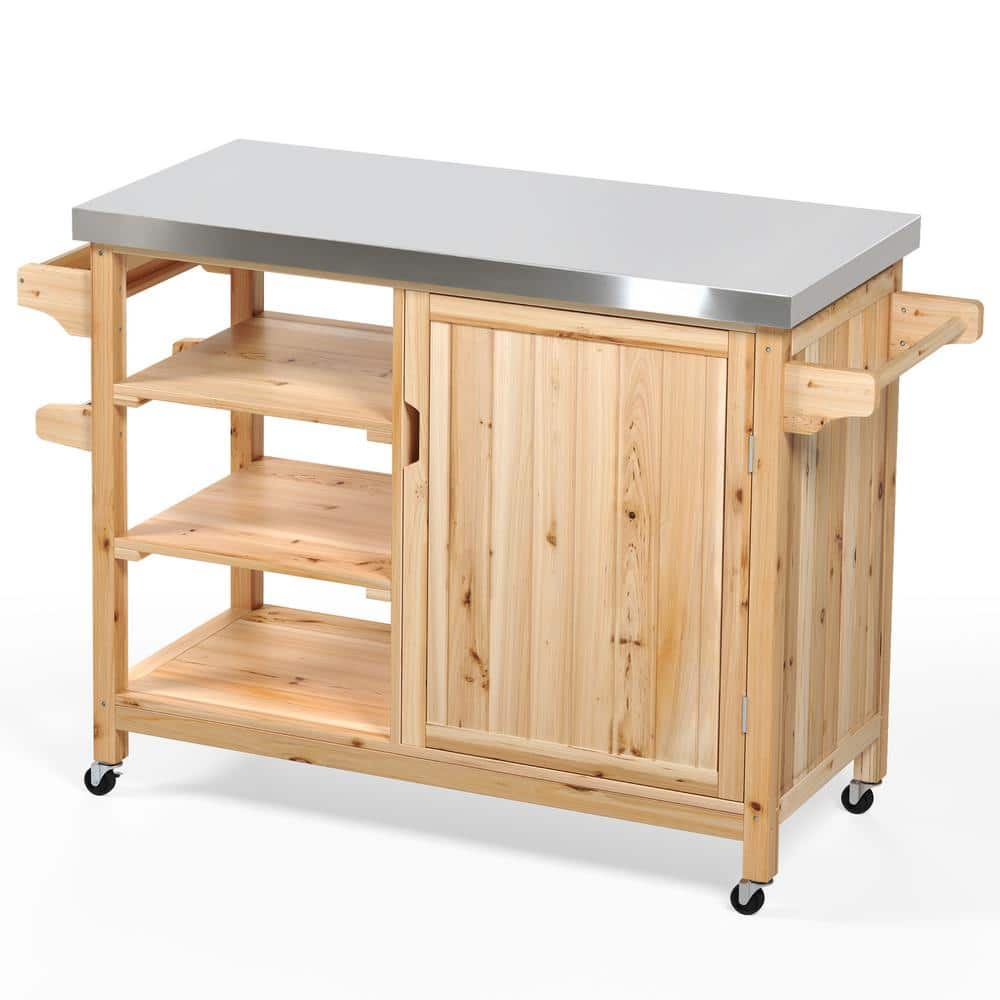 DEXTRUS Solid Wood Outdoor Barbeque Cart Serving Bar with Wheels ...