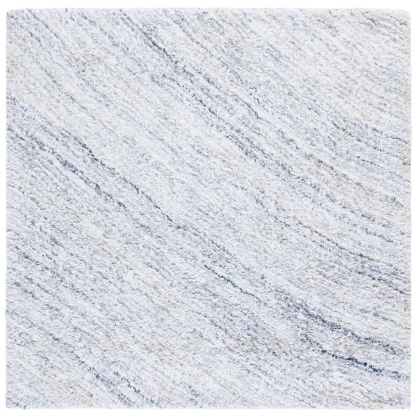SAFAVIEH Glory Shag 6 ft. x 6 ft. Ivory/Light Blue Abstract Wavy Square ...